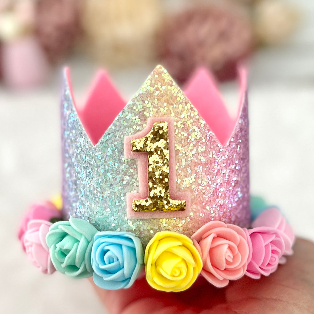 Birthday Crown with Flowers - Rainbow Crown – Little Girl's Things